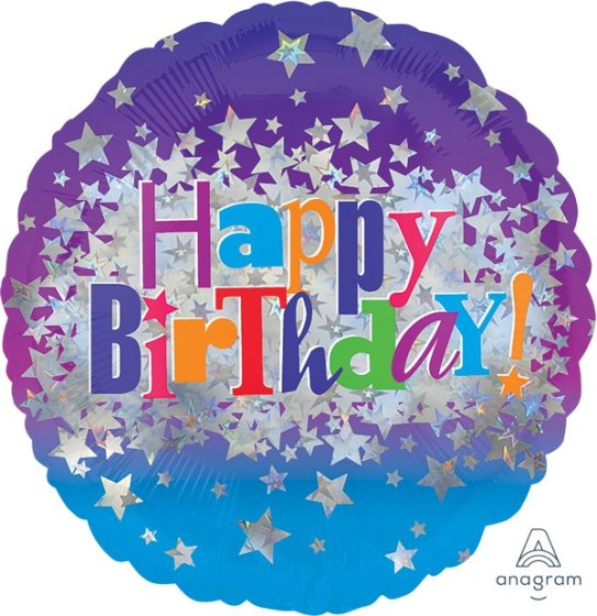 HOLOGRAPHIC HAPPY BIRTHDAY BRIGHT STARS FOIL BALLOON - 45CM – Sunshine ...