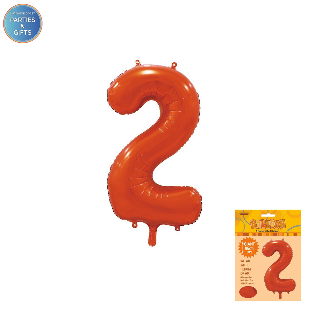 GIANT FOIL BALLOON - ORANGE NUMBER 2 - 86CM – Sunshine Coast Parties ...