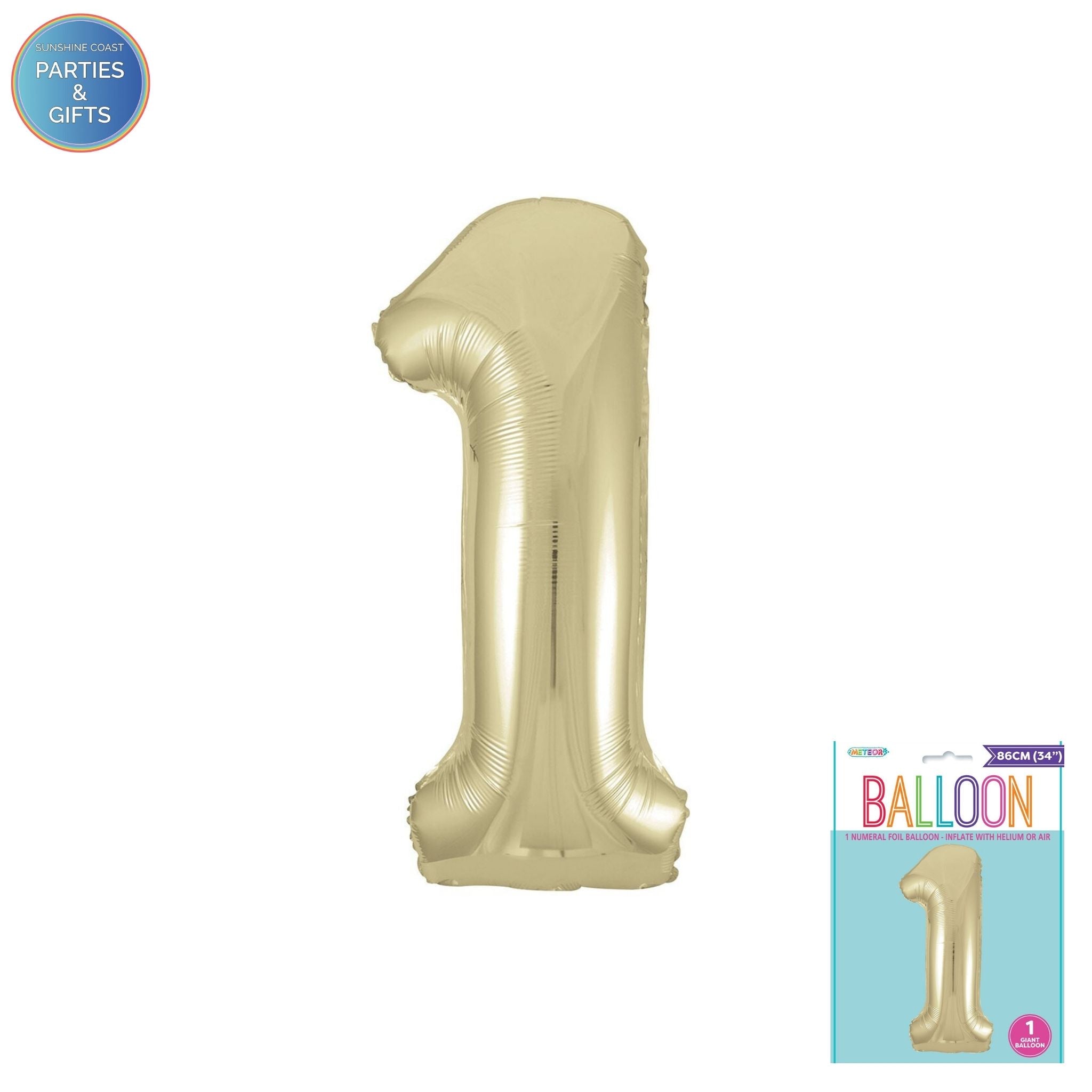 GIANT FOIL BALLOON - CHAMPAGNE GOLD NUMBER 1 - 86CM – Sunshine Coast ...