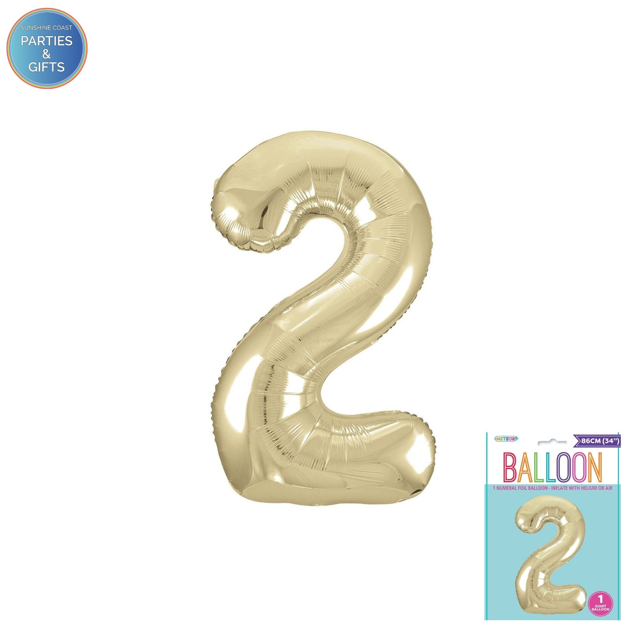 GIANT FOIL BALLOON - CHAMPAGNE GOLD NUMBER 2 - 86CM – Sunshine Coast ...