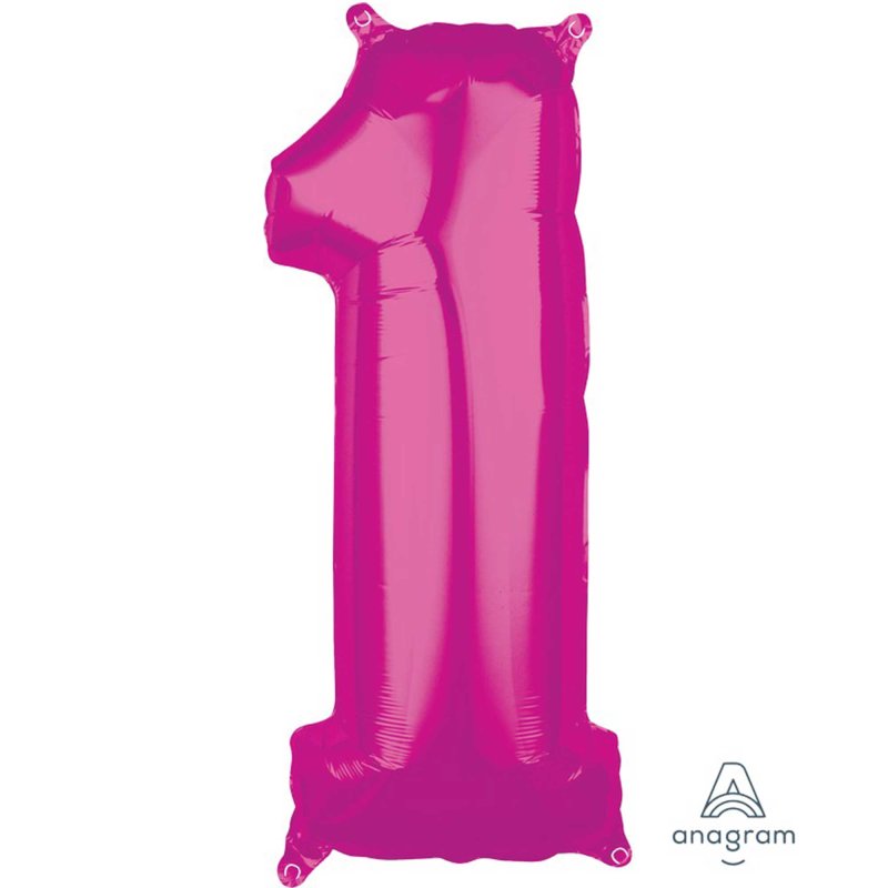 MID-SIZE SHAPE FOIL BALLOON - PINK NUMBER 1 - 66CM – Sunshine Coast ...