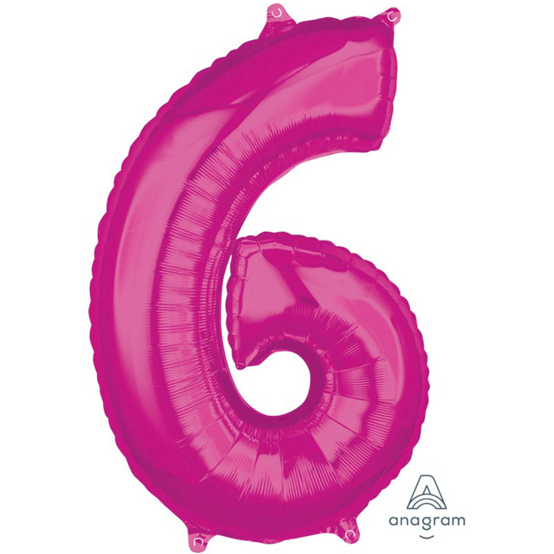 MID-SIZE SHAPE FOIL BALLOON - PINK NUMBER 6 - 66CM – Sunshine Coast ...