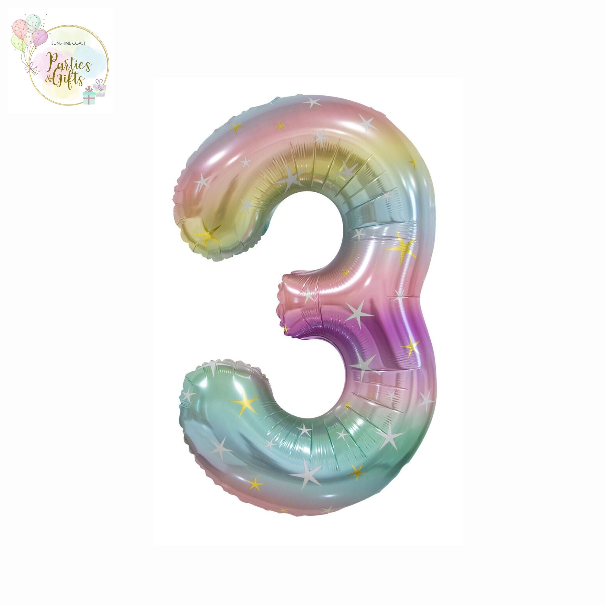 GIANT FOIL BALLOON - PASTEL RAINBOW NUMBER 3 - 86CM – Sunshine Coast ...