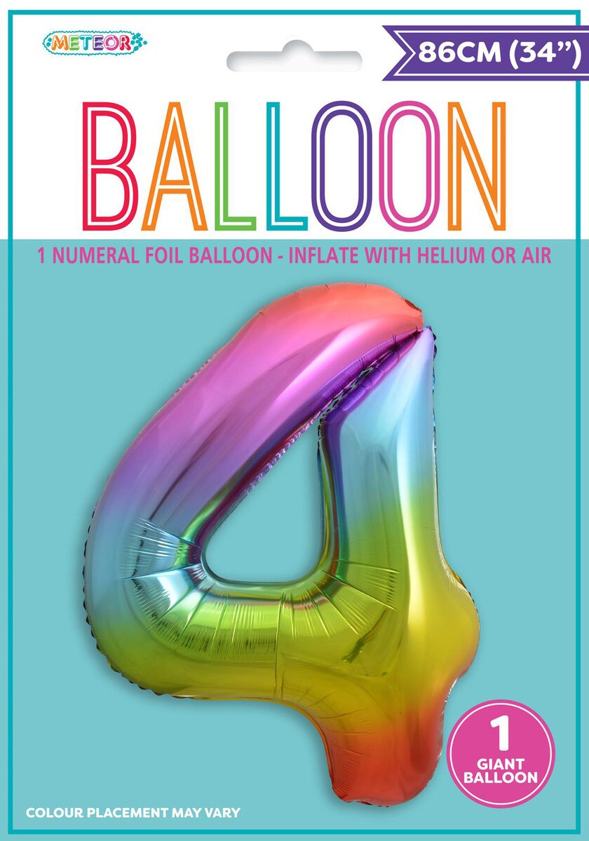 GIANT FOIL BALLOON - RAINBOW NUMBER 4 - 86CM – Sunshine Coast Parties ...