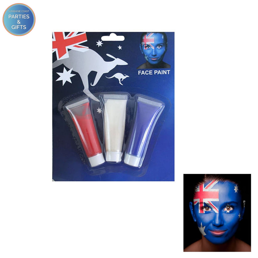 AUSTRALIA DAY FACE PAINT - RED, WHITE & BLUE – Sunshine Coast Parties ...
