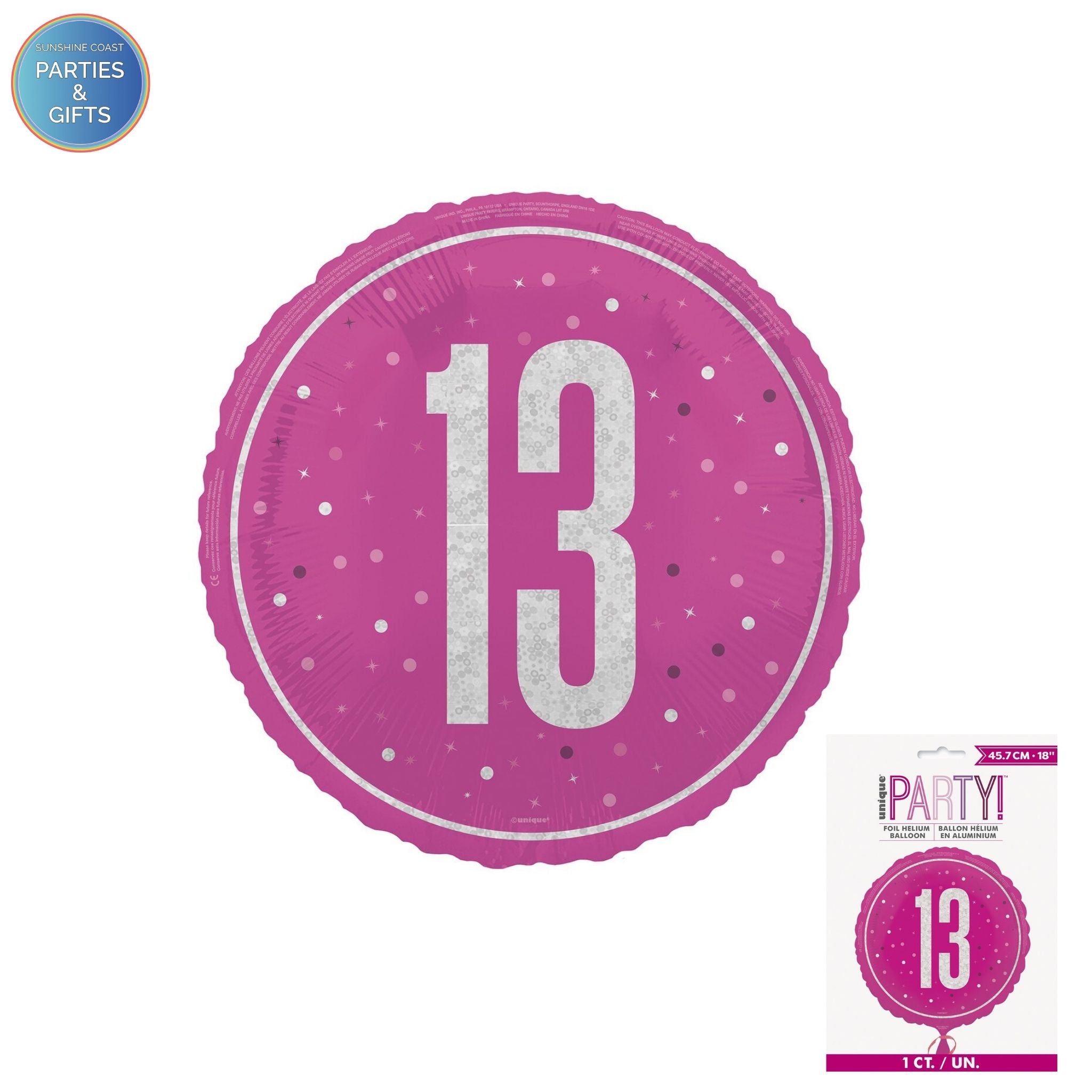 PINK 13TH BIRTHDAY FOIL BALLOON - 45.7CM – Sunshine Coast Parties & Gifts