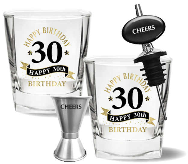 30TH BIRTHDAY SPIRIT GLASS GIFT SET - 4 PIECE GIFT SET – Sunshine Coast ...