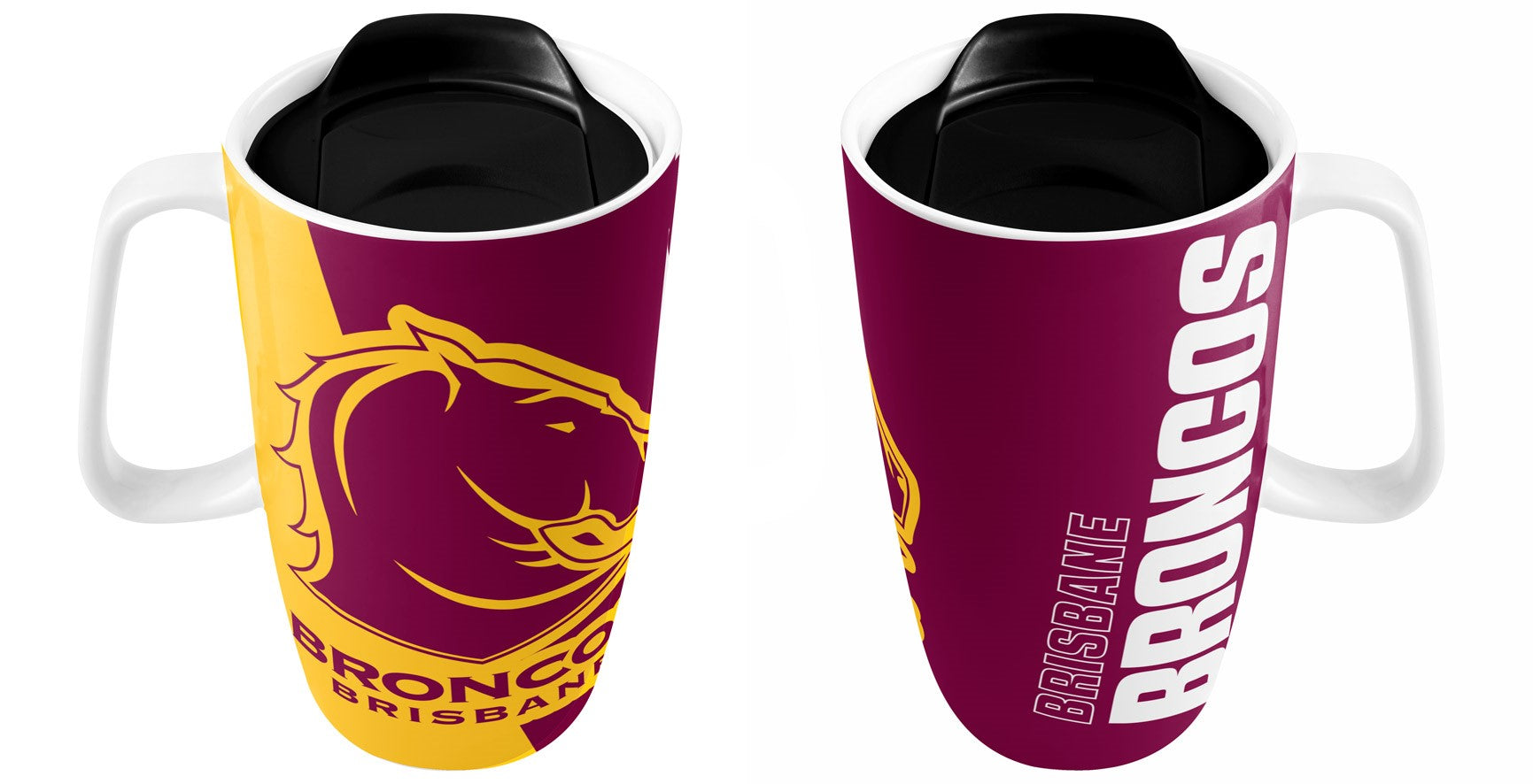 NRL BRISBANE BRONCOS HANDLE CERAMIC TRAVEL MUG WITH LID – Sunshine ...